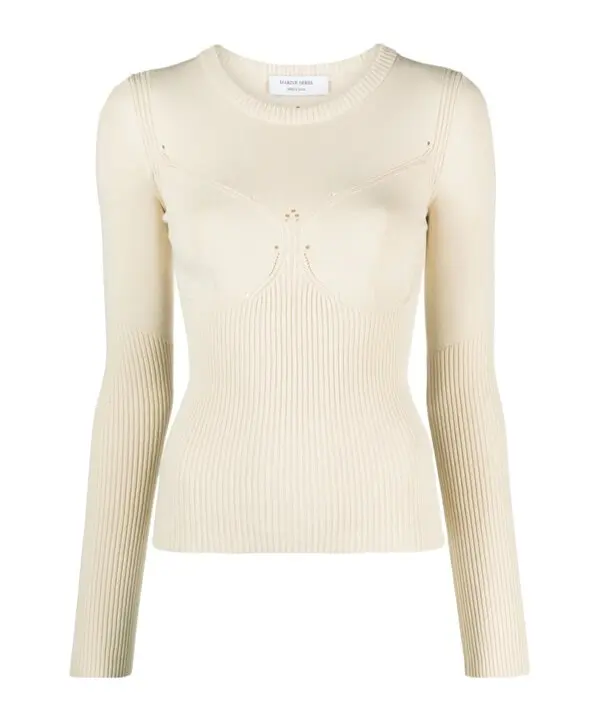 MARINE SERRE Perforated Ribbed-knit Top