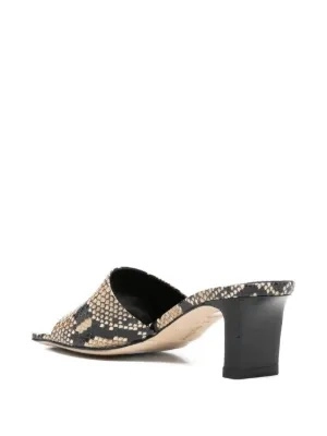 AeydĒ Jessie Snakeskin-print Heeled Mules - Gray
