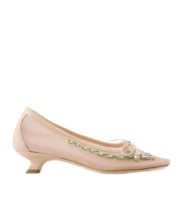 Simone Rocha Crystal Embellished Pointed Toe Low Heel Shoes - Nude