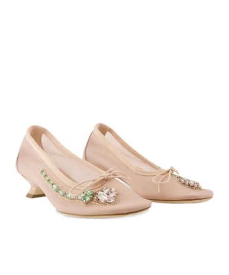 Simone Rocha Crystal Embellished Pointed Toe Low Heel Shoes - Nude