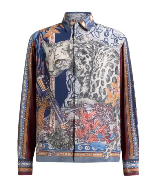 Etro Leopard Print Silk Shirt - Gray