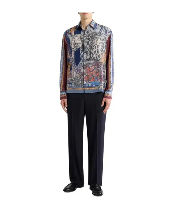 Etro Leopard Print Silk Shirt - Gray