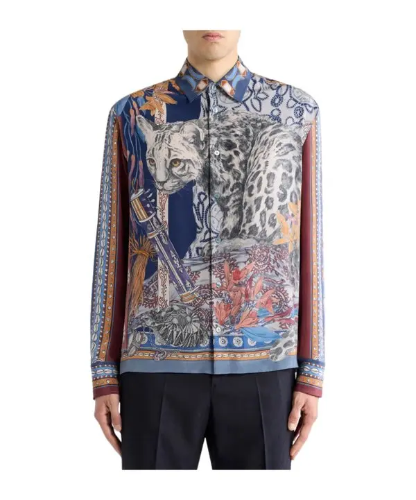 Etro Leopard Print Silk Shirt - Gray