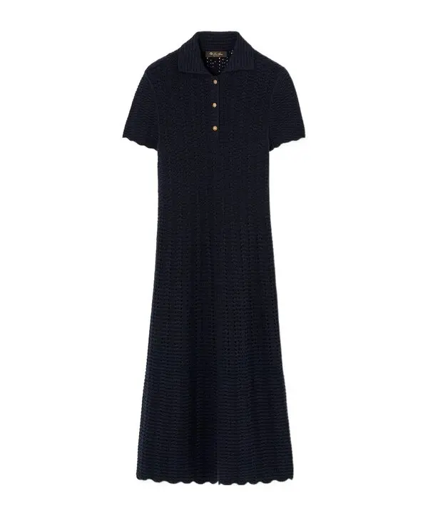 Loro Piana Arola Knit Dress With Shirt Collar - Navy