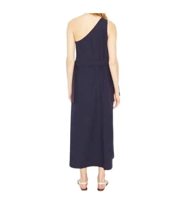 Tory Burch One-shoulder Belted Cotton Dress - Medium Navy