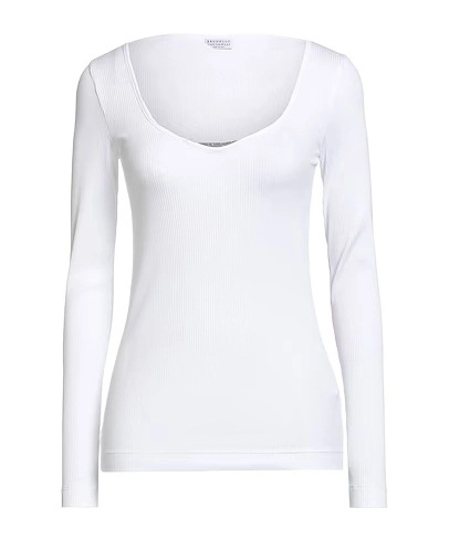Brunello Cucinelli Lightweight Stretch Knit Scoop Neck Long Sleeve Sweater