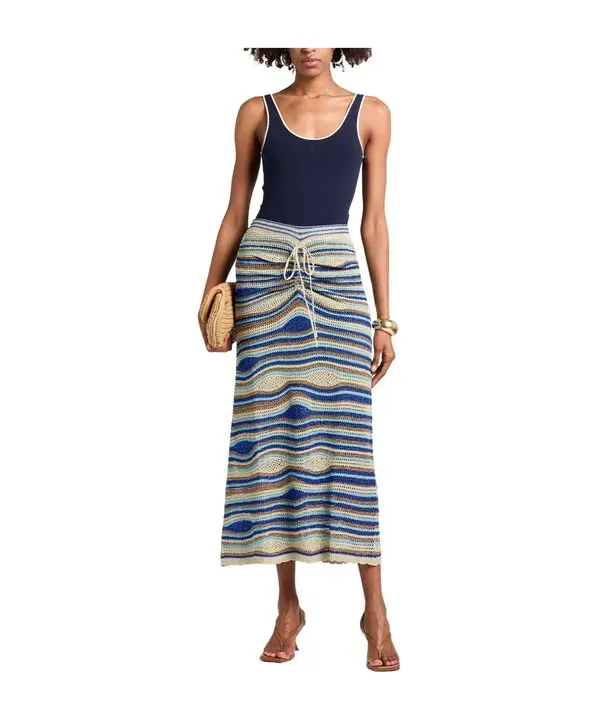 Farm Rio Striped Metallic Crochet Maxi Skirt
