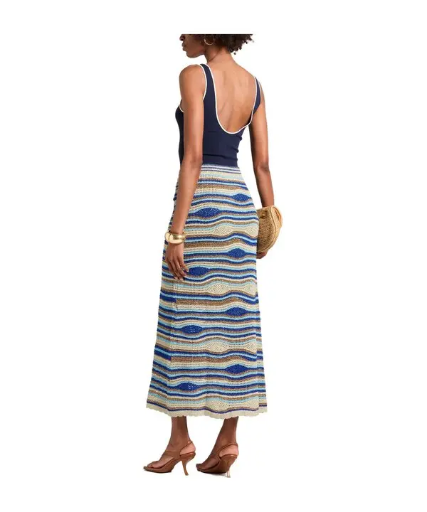 Farm Rio Striped Metallic Crochet Maxi Skirt