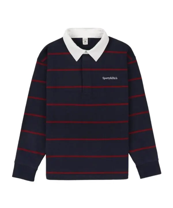 SPORTY  RICH Striped Long-sleeved Polo Shirt