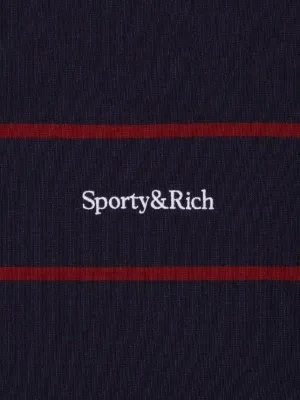 SPORTY  RICH Striped Long-sleeved Polo Shirt