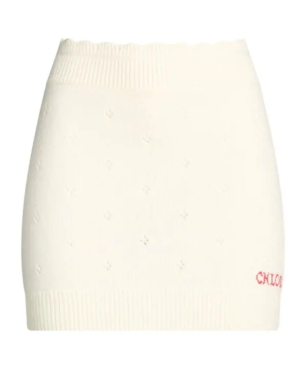 Chloé Embroidered Logo Pointelle-knit Mini Skirt - Off White