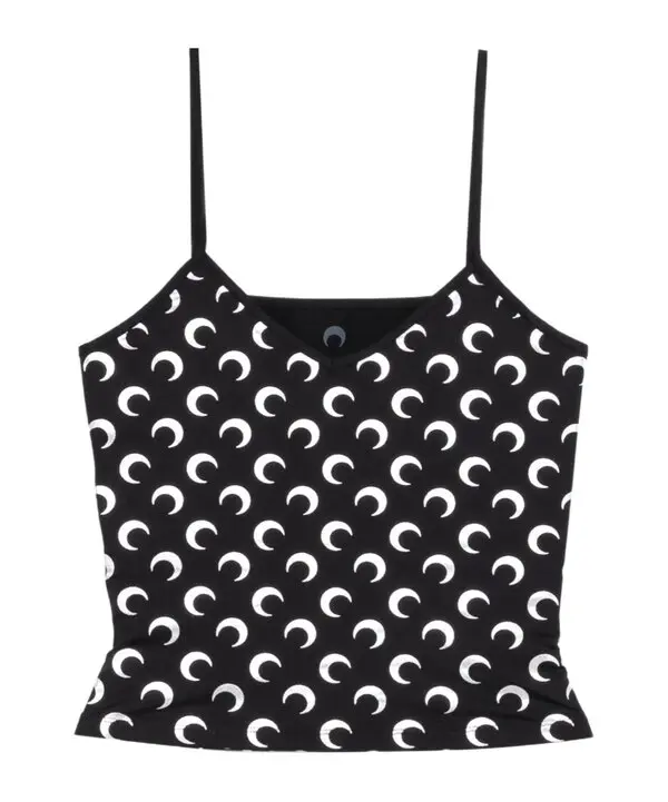 MARINE SERRE Printed Camisole With V-neckline - Black