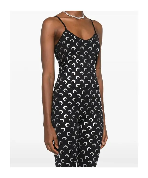 MARINE SERRE Printed Camisole With V-neckline - Black