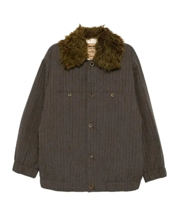 UMA WANG Trim Shirt Jacket With Faux Fur Collar