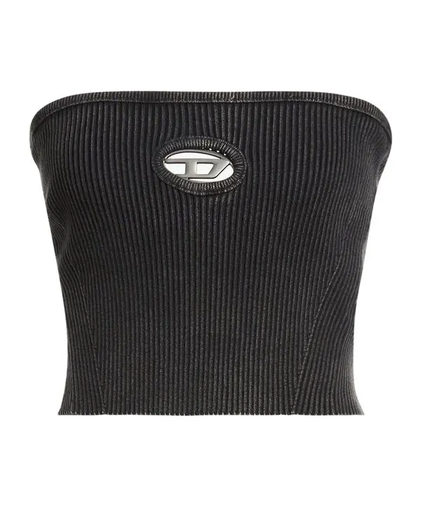 DIESEL® Ribbed Knit Bandeau Top With Appliqué And Cutout Detail