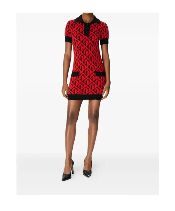 MARINE SERRE Moon Lozenge-knit Polo Dress