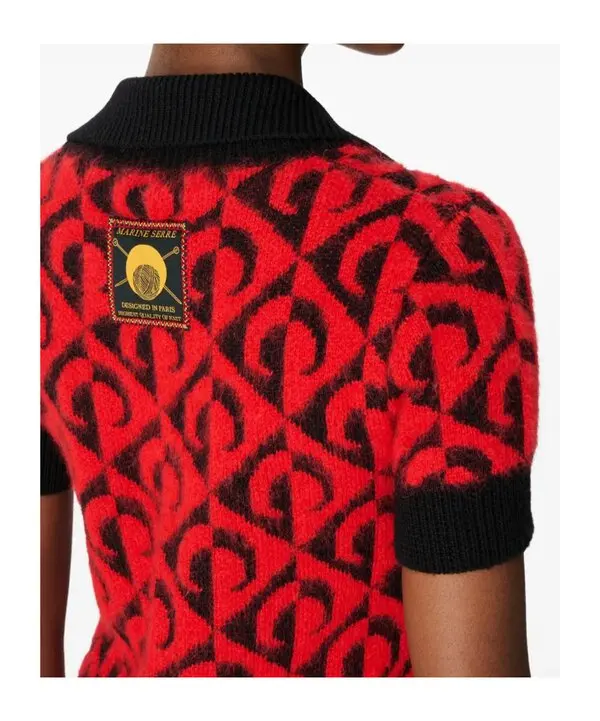 MARINE SERRE Moon Lozenge-knit Polo Dress