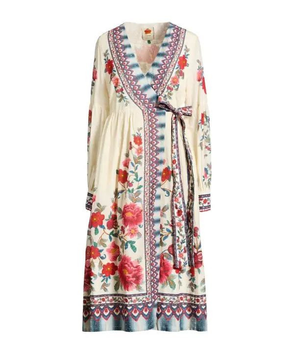 Farm Rio Floral Print Long Sleeve Wrap Dress