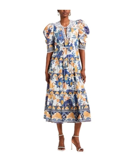 Farm Rio Floral Print Puffed Sleeve Maxi Dress