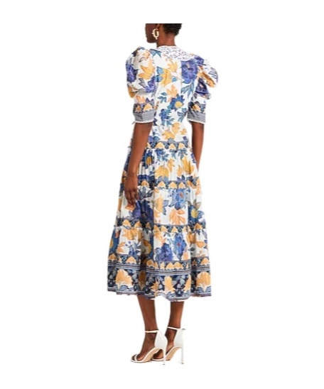 Farm Rio Floral Print Puffed Sleeve Maxi Dress