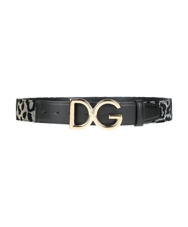 Dolce & Gabbana Leopard Print Velvet Belt With Buckle - Black