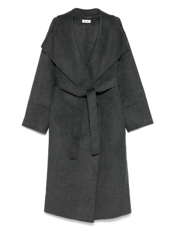 Soft Goat Long-sleeved Belted Coat - Dark Grey