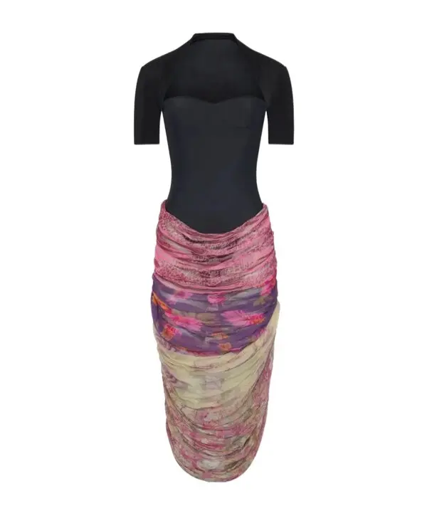 MARINE SERRE Short-sleeved Panelled Midi Dress