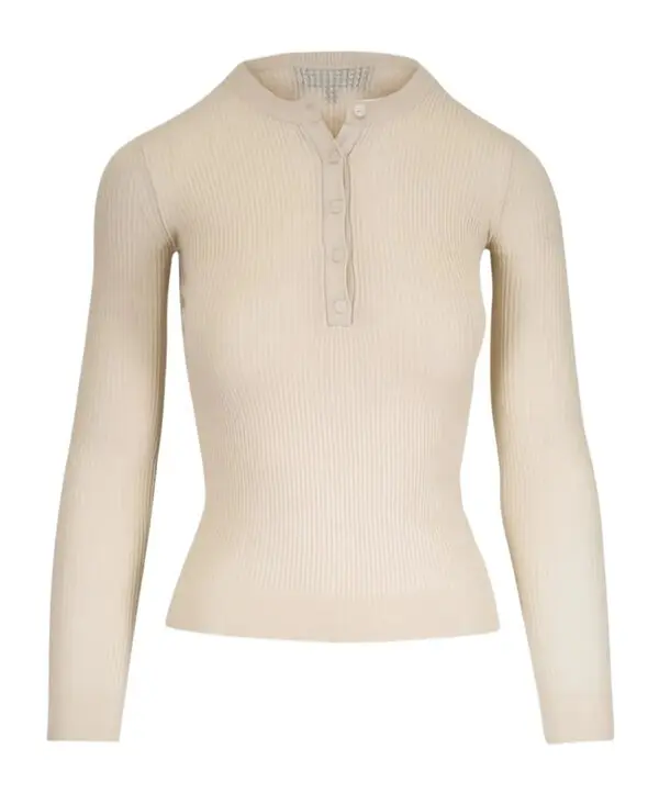 NILI LOTAN Bijoux Ribbed-knit Button-front Top