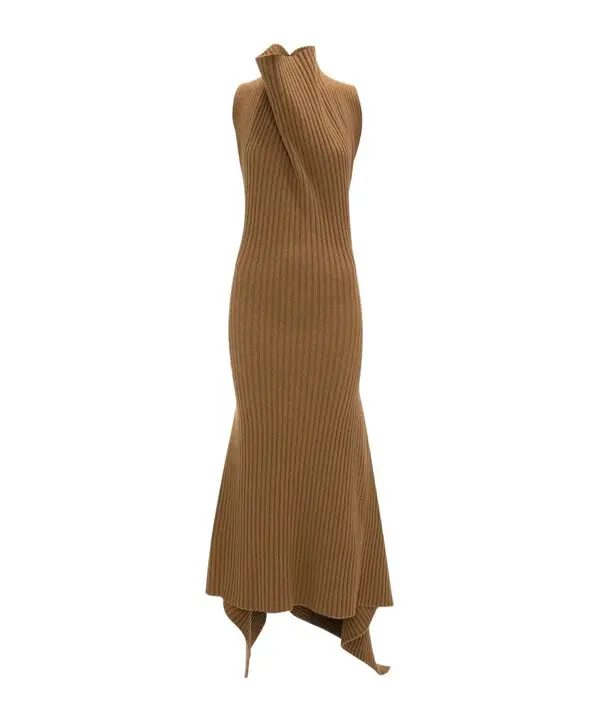 Victoria Beckham Ribbed Draped Midi Dress