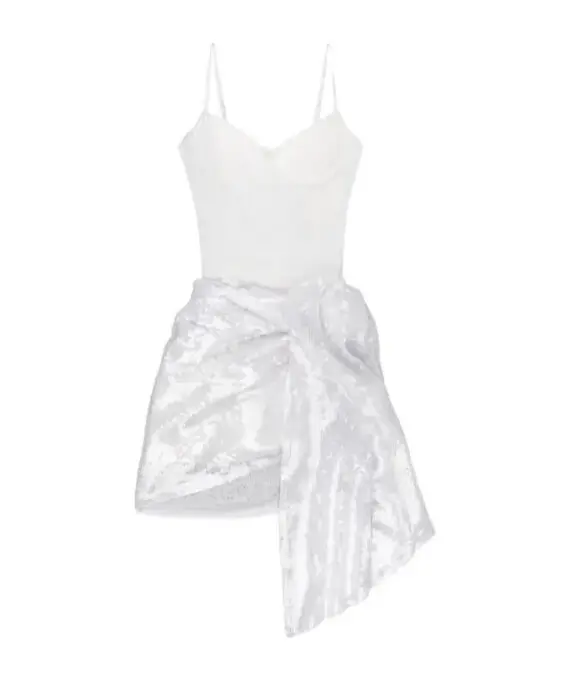 AREA Sequin Embellished Draped Dress - White