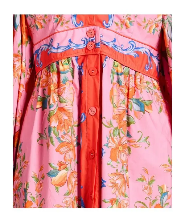 Farm Rio Floral Print Puff Sleeve Flared Maxi Dress