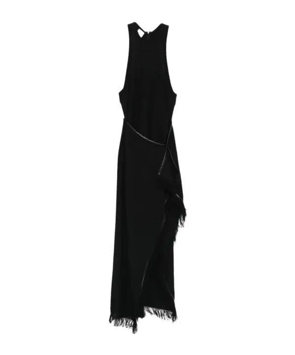 Nanushka Rayen Frayed Draped Midi Dress - Black