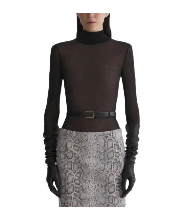 MUGLER High Neck Long Sleeve Top - Gray