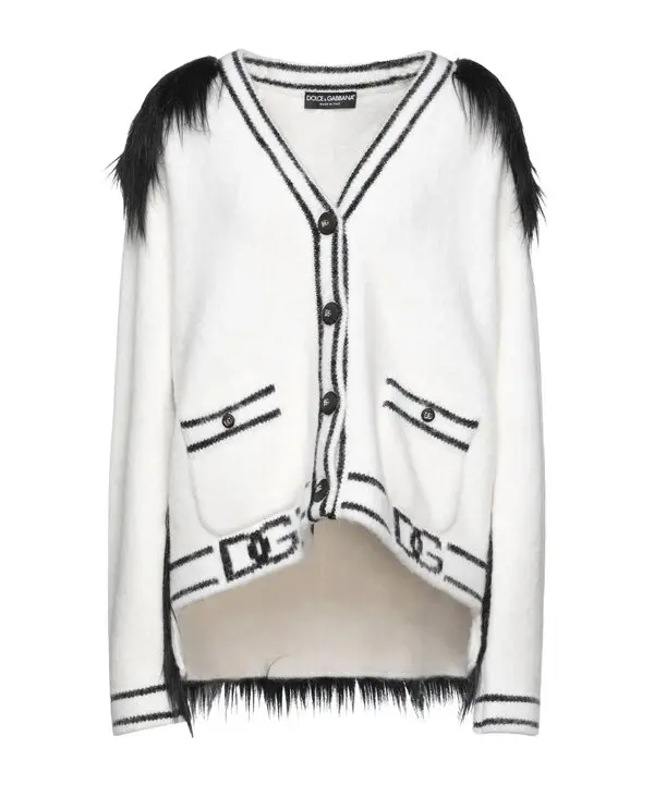 Dolce & Gabbana Two-tone Fuzzy Knit Cardigan - White