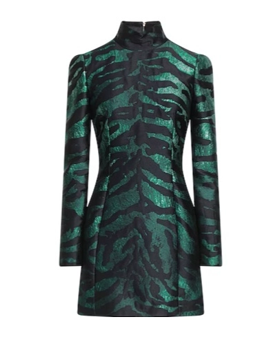 Dolce & Gabbana Multicolor Metallic Jacquard Tiger Print Long Sleeve Turtleneck Mini Dress