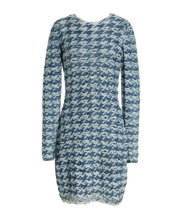 DIESEL® Two-tone Jersey Bodycon Dress With Crewneck And Zip Fastening - Blue
