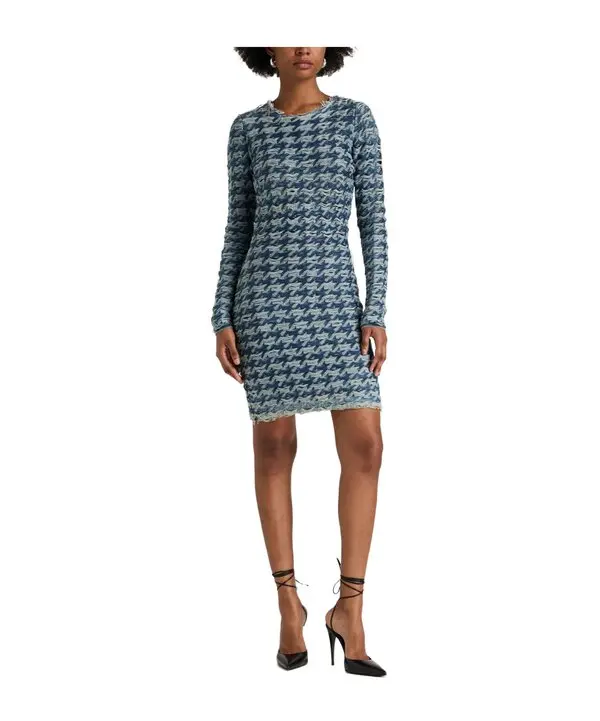 DIESEL® Two-tone Jersey Bodycon Dress With Crewneck And Zip Fastening - Blue