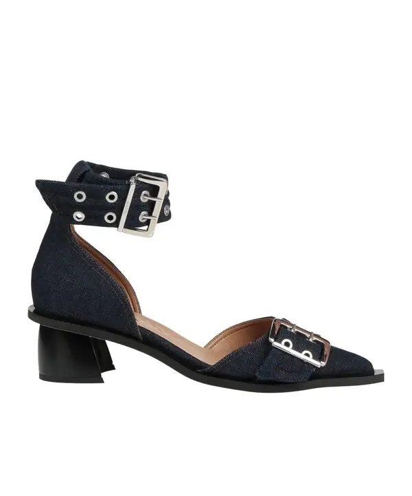 GANNI Buckled Denim Pointed Toe Pumps
