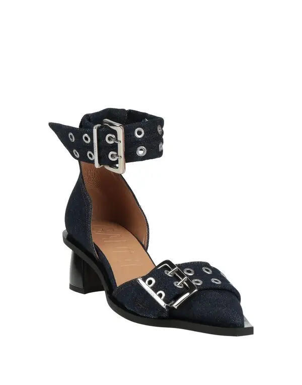 GANNI Buckled Denim Pointed Toe Pumps