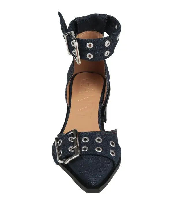 GANNI Buckled Denim Pointed Toe Pumps