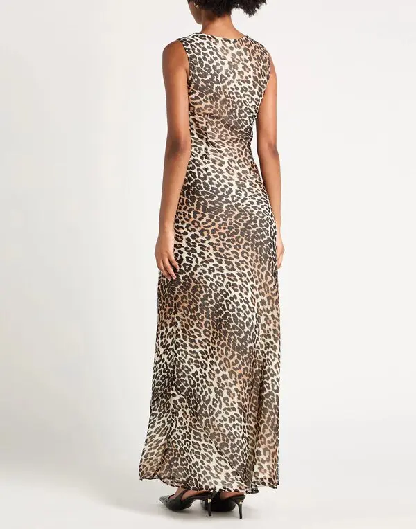 GANNI Sleeveless Leopard Print Georgette Maxi Dress