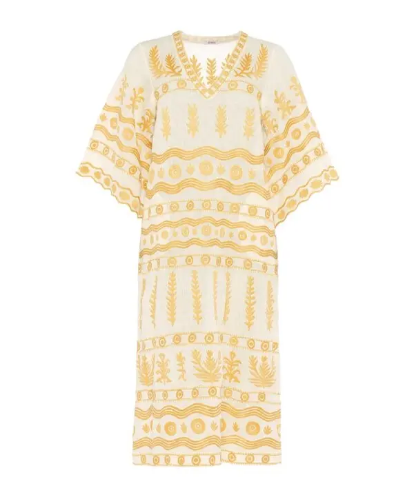 ERES Luxuriance Embroidered V-neck Midi Dress - Nude