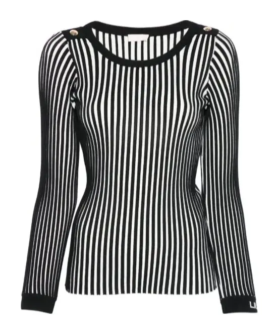 Liu Jo Striped Button Detail Long Sleeve Top - Black