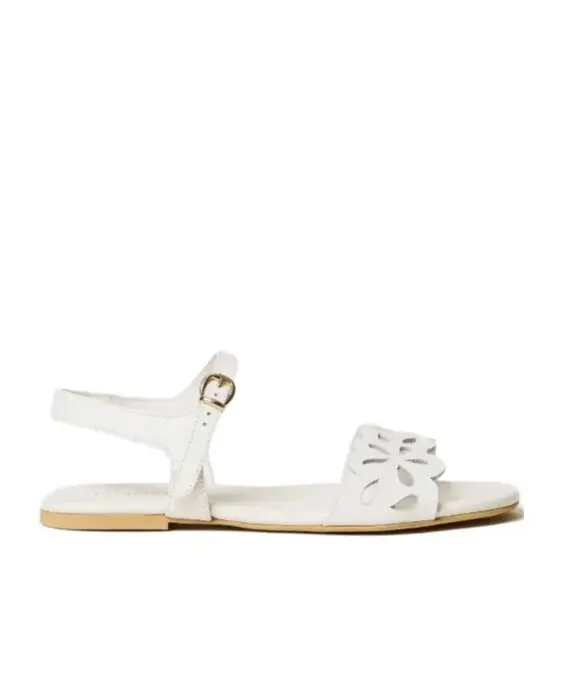 TWINSET Floral Detail Leather Sandals