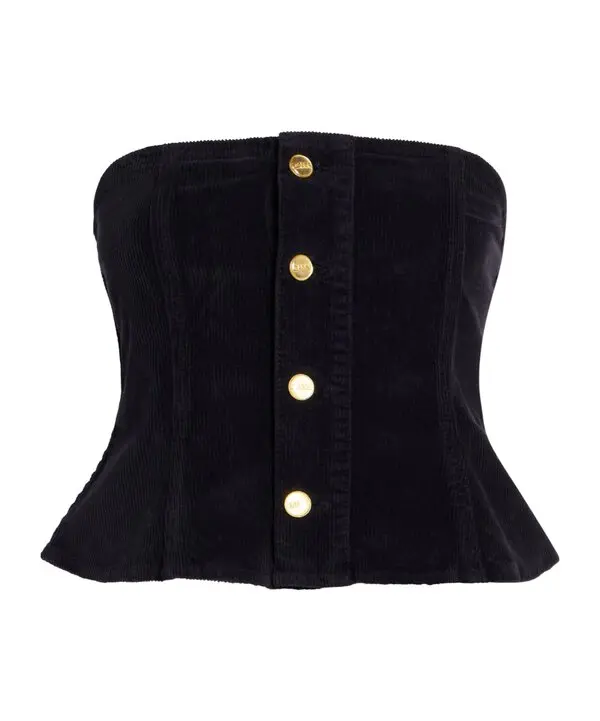 GANNI Solid Color Corduroy Off-shoulder Top