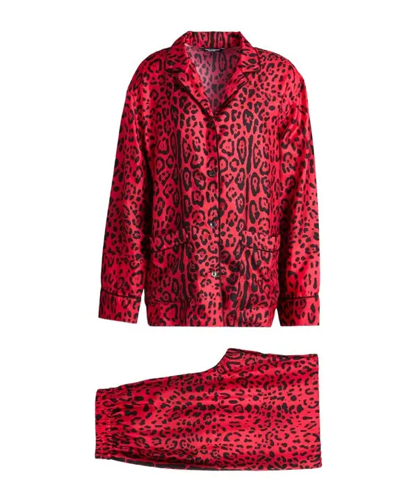 Dolce & Gabbana Minimalist Leopard Print Pajamas - Red