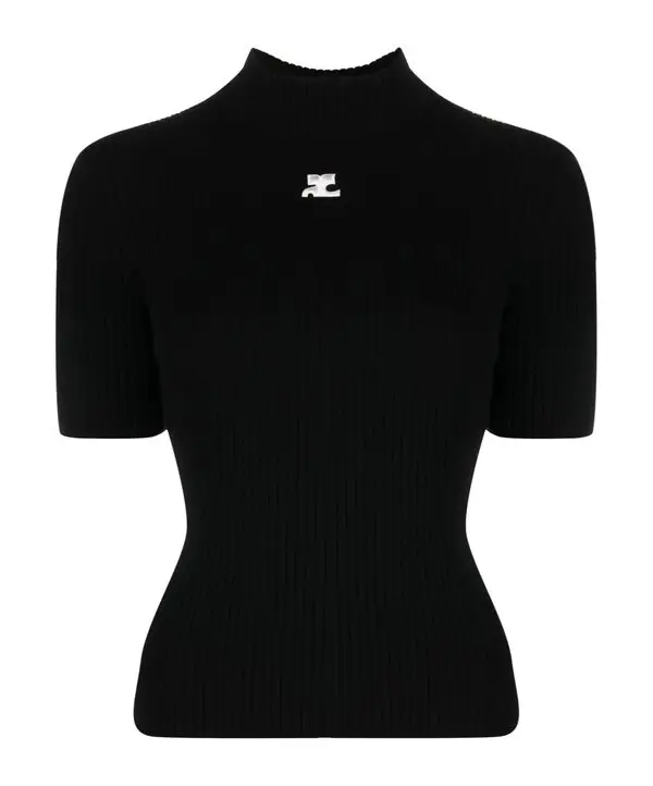 COURREGES Short-sleeved Ribbed Knit Sweater