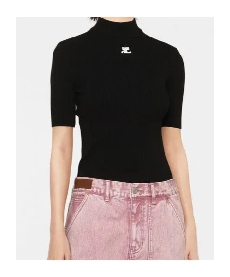 COURREGES Short-sleeved Ribbed Knit Sweater