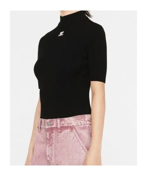 COURREGES Short-sleeved Ribbed Knit Sweater