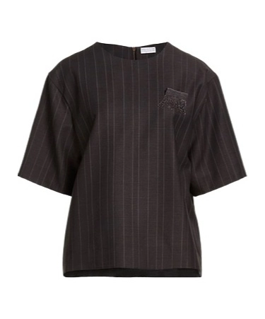 Brunello Cucinelli Pinstriped Wool Short Sleeve Top